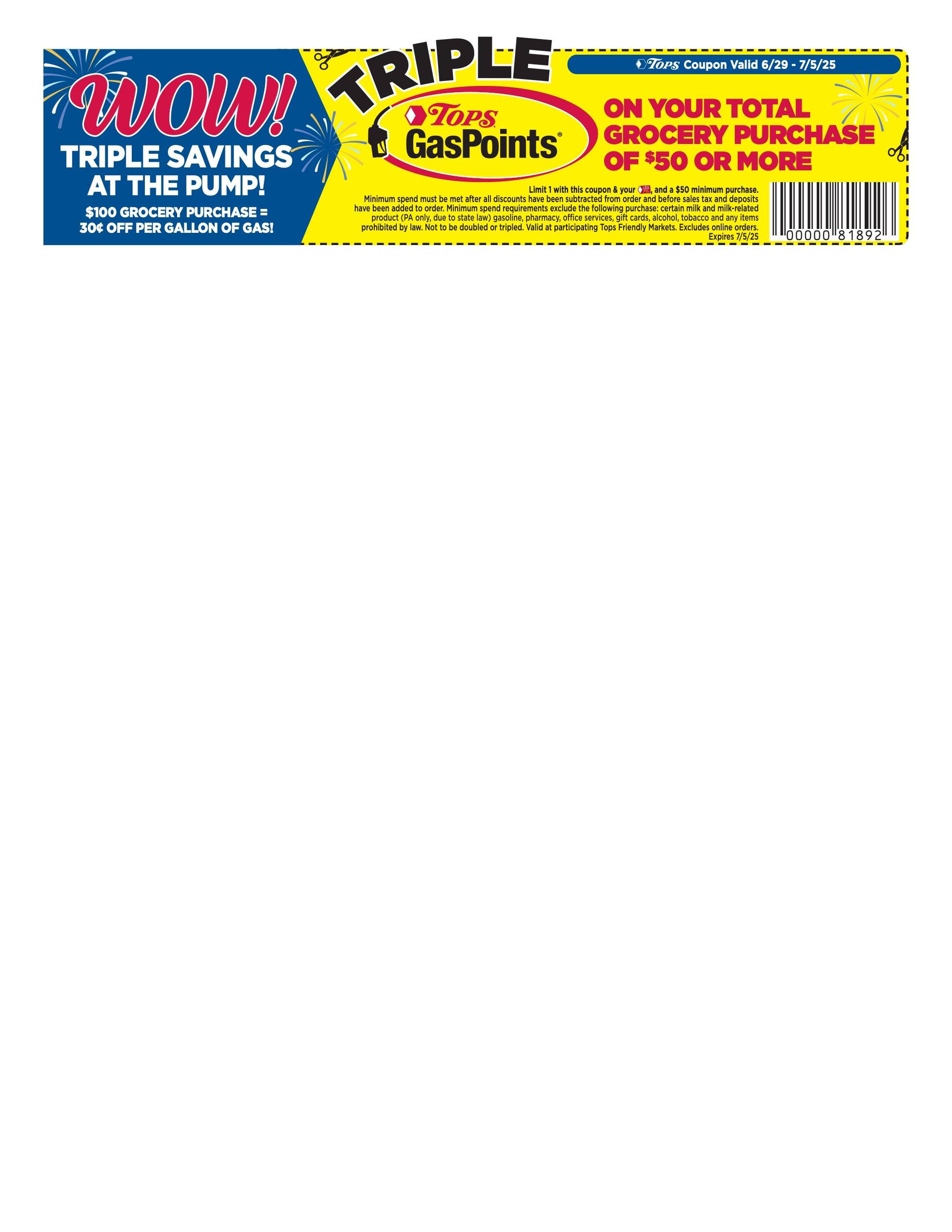 Tops Friendly Markets - Triple GasPoints Coupon